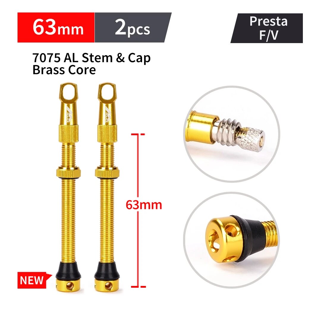 MANA Клапаны Presta для бескамерных велосипедов 63MM-Gold
