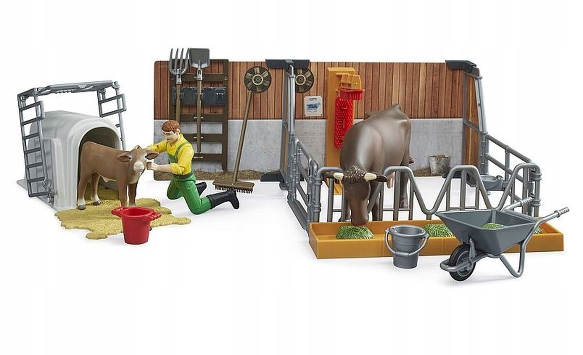 Фигурки и аксессуары Bruder - Набор Сарай для животных с фигуркой коровы и фермера - Брудер 62611