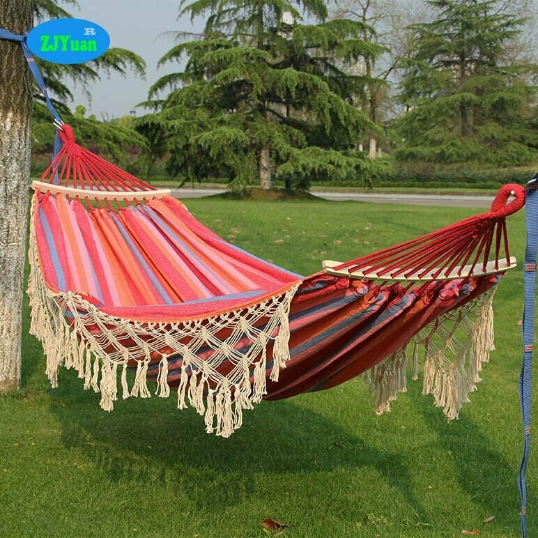 Прочный хлопковый гамак с деревянными перекладинами | Идеально для отдыха на природе