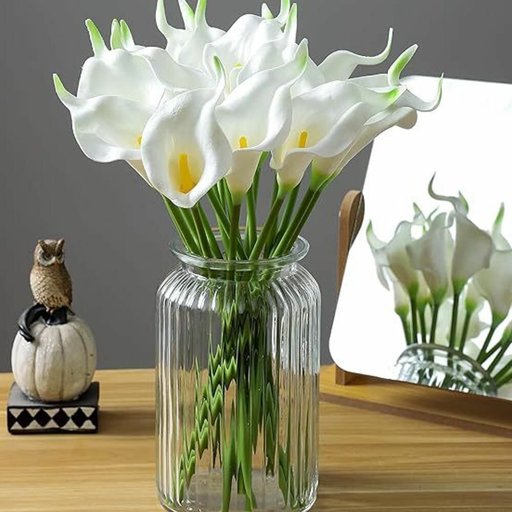 Цветы искусственные каллы белые с желтой серединой, букеты каллы фоамирановые/латексные для декора