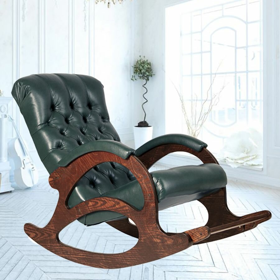 Кресло-качалка Монарх кожаное Dark Emerald, Античный дуб