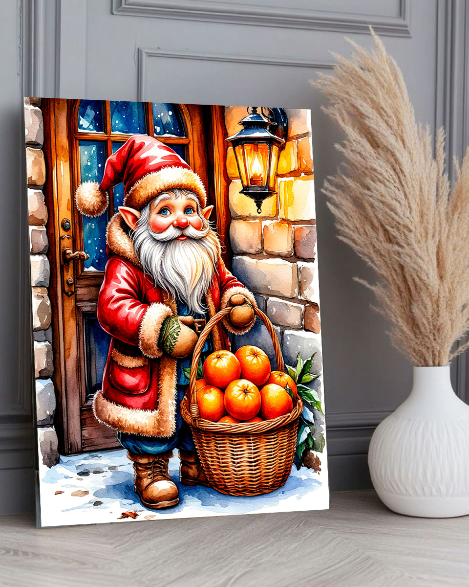 Картина по номерам 40х50 см "Гном с мандаринами" хлопковый холст на подрамнике, акрил, Art Hobby Home