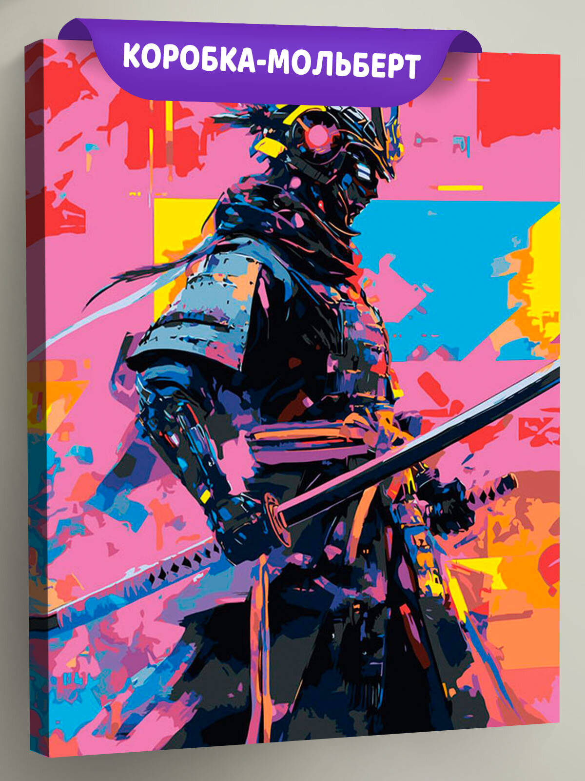 Картина по номерам на холсте с подрамником "Япония, Азия: самурай киберпанк, неон" Раскраска 40x50 см, Люди Воин Мужчина