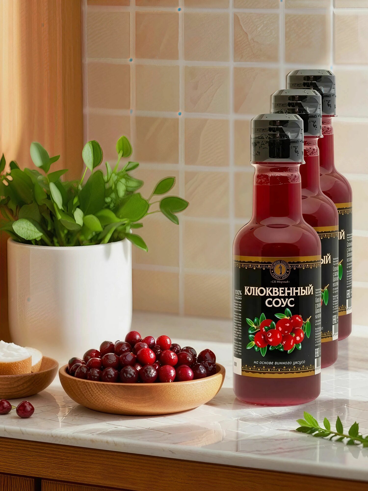 Соус Клюквенный на основе винного уксуса 220 мл (Набор из 3шт) СП Мирный