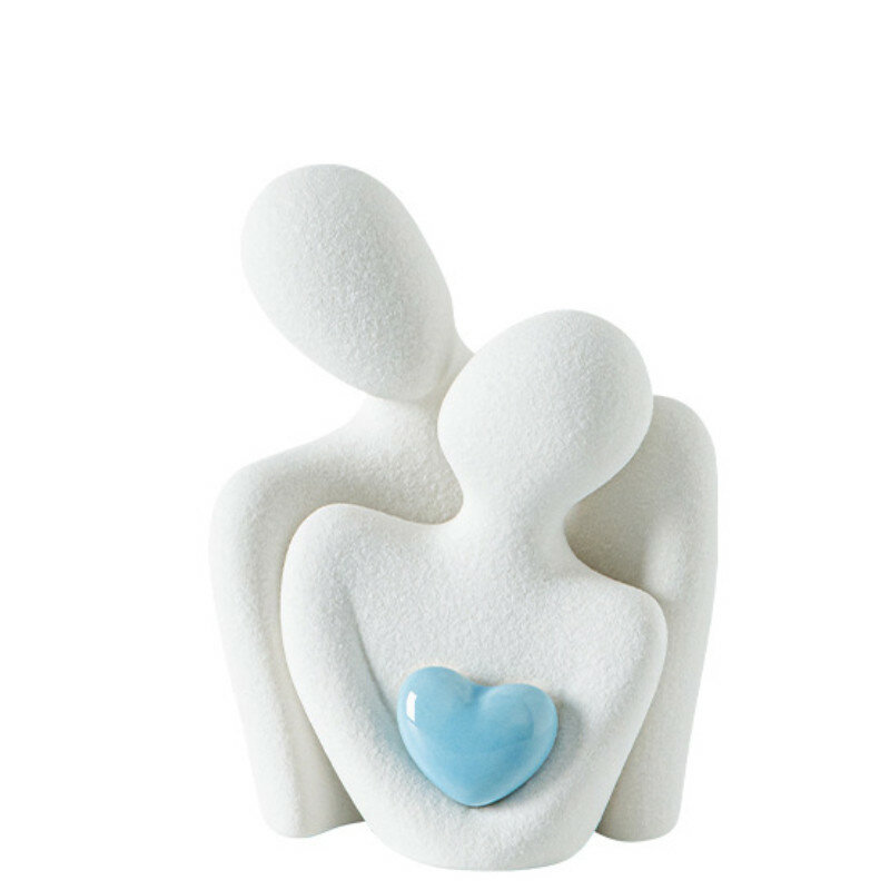 Heart ceramic love sculpture for wedding gift and home decor, blue height 8.6 11.7 cm
