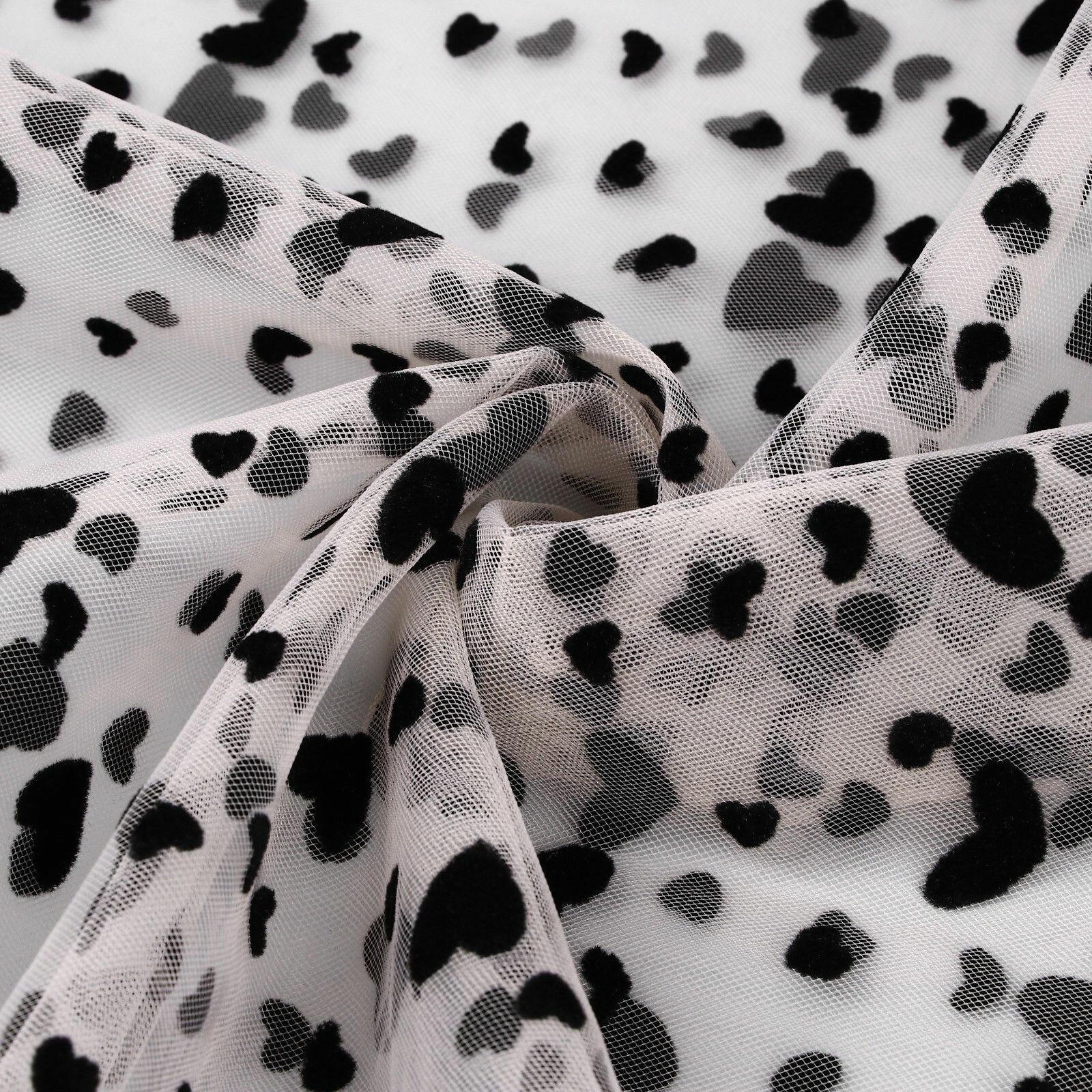 Сетка с флоком "Сердечки", 150 см, 1 м, цвет бежевый