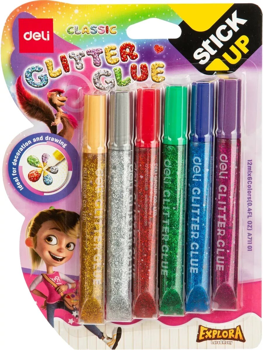 Гель с блестками 6 цветов по 12 мл набор для творчества