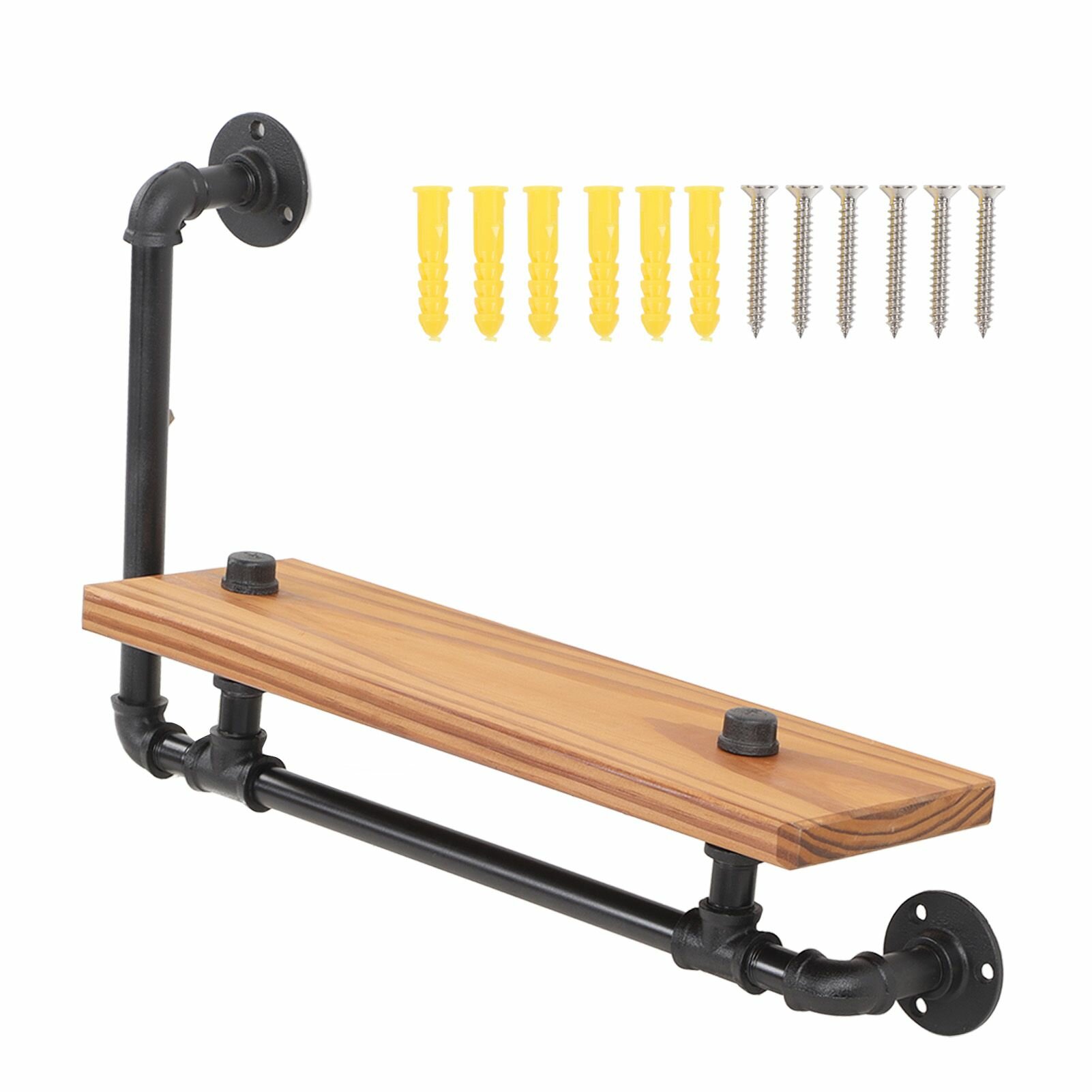 Настенная полка из дерева и кованой железной трубы в ретро стиле для кухни