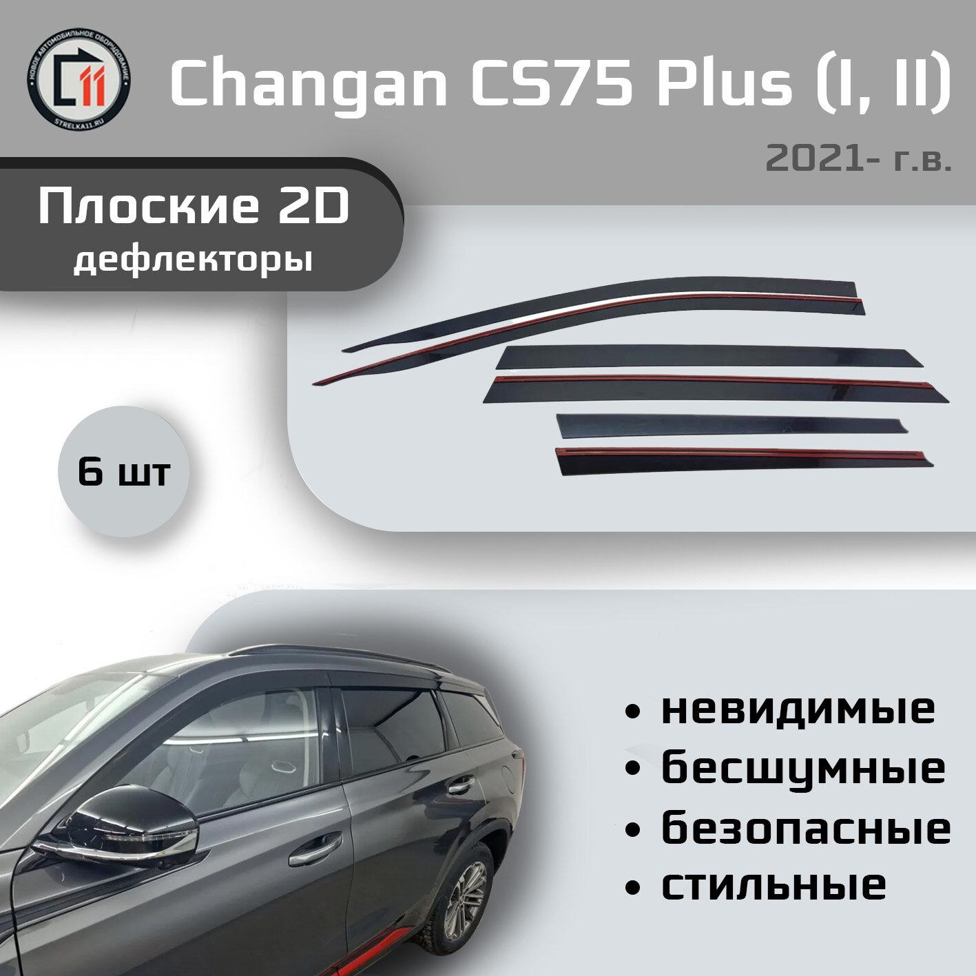 Дефлекторы 2D для CHANGAN CS75 Plus 2021- (I + II), 6шт