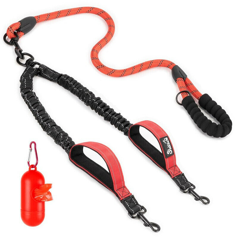 Прочный поводок для собак с двумя поводками, нейлоновый поводок-резинка с поворотом на 360°, прочный поводок для безопасного и комфортного выгула двух собак