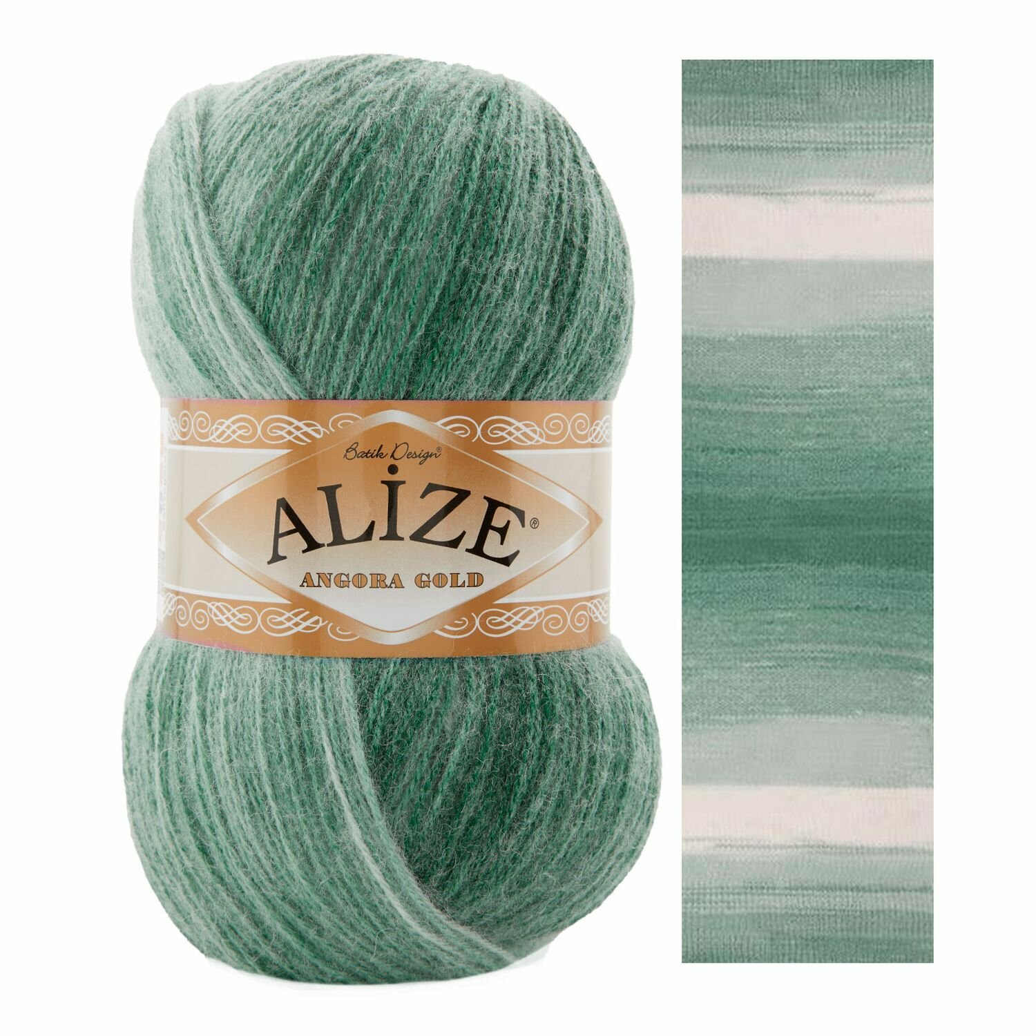Пряжа ALIZE ANGORA GOLD BATIK, мята принт - 8055, 20% шерсть, 80% акрил, 5 мотков, 100 г, 550 м.