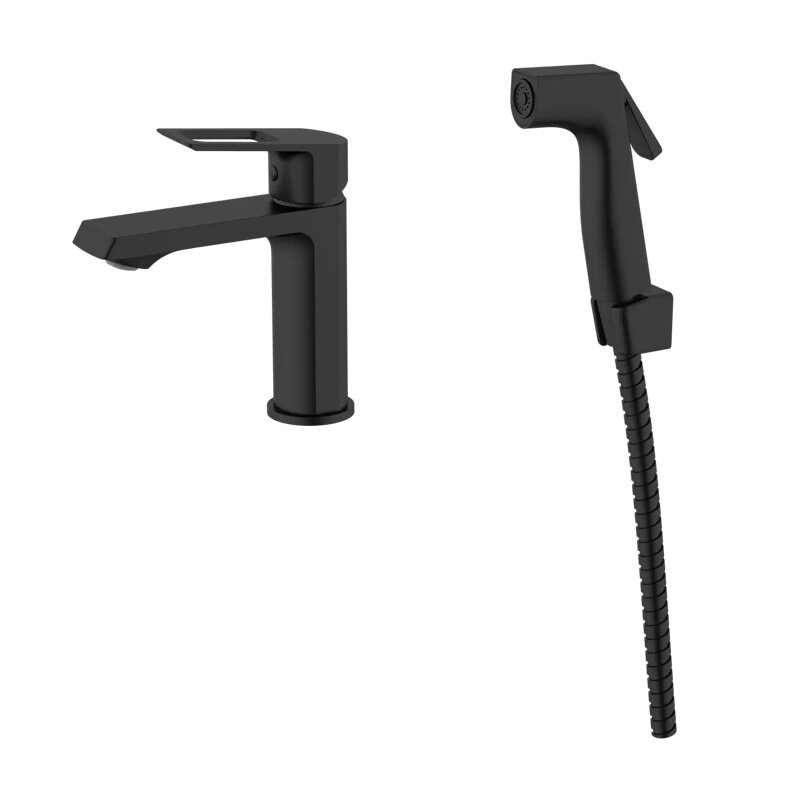 Смеситель для раковины с гигиеническим душем Voda SF27HB, черный