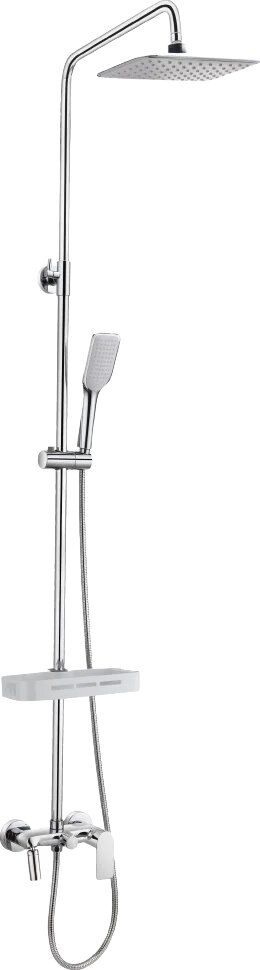 Душевая стойка Lemark Tropic LM7002C со смесителем, хром, глянцевая, с тропическим душем, с изливом, с лейкой, душевая система, латунная, рычаг сбоку