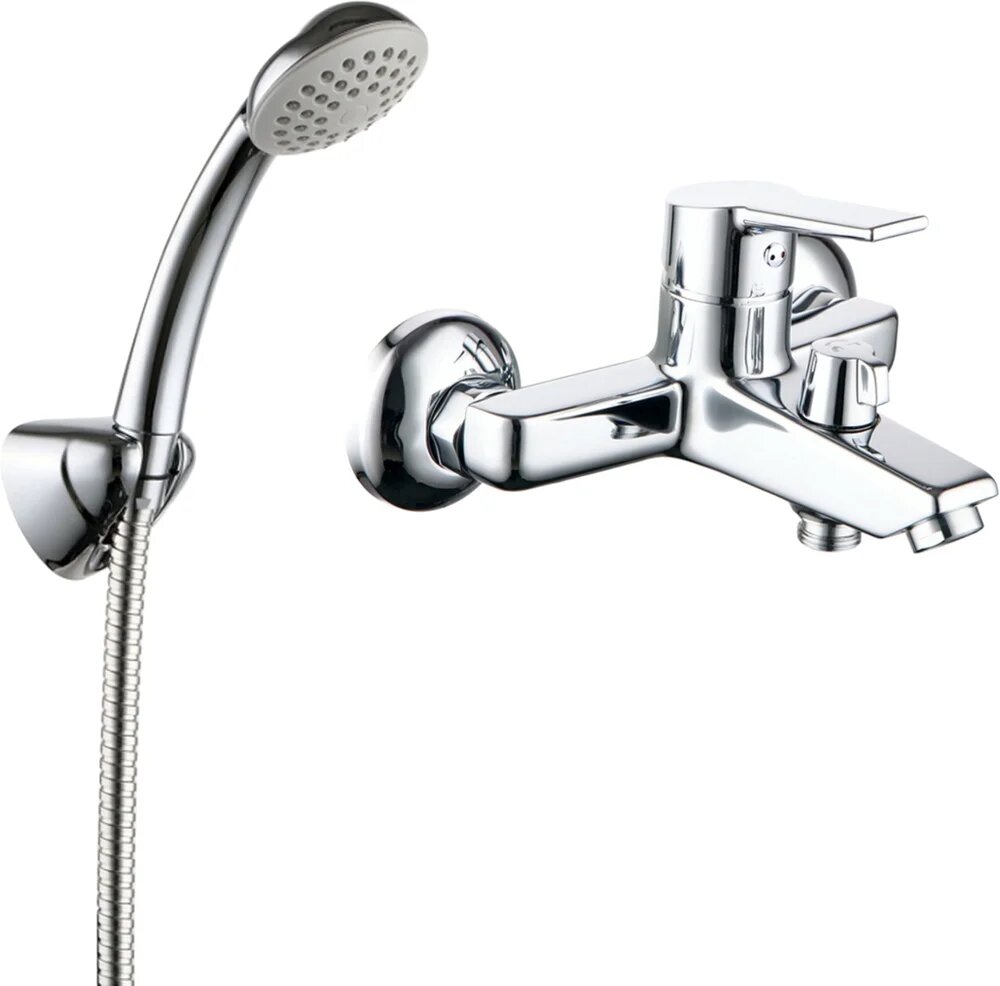 Смеситель для ванны с душем Milardo Stripe STRSB02M02 с душевым гарнитуром, настенный, однорычажный, хром, глянцевый, латунный, с керамическим картриджем