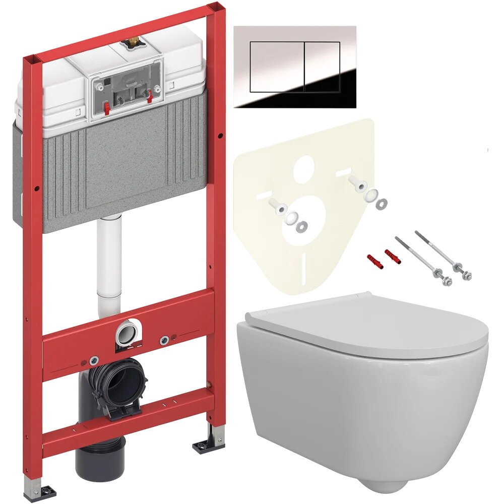 Комплект 5 в 1: Инсталляция TECE Now 9400412 / Унитаз подвесной DIWO Коломна 0700 / Сиденье с микролифтом, Кнопка хром, Комплект шумоизоляции, креплений