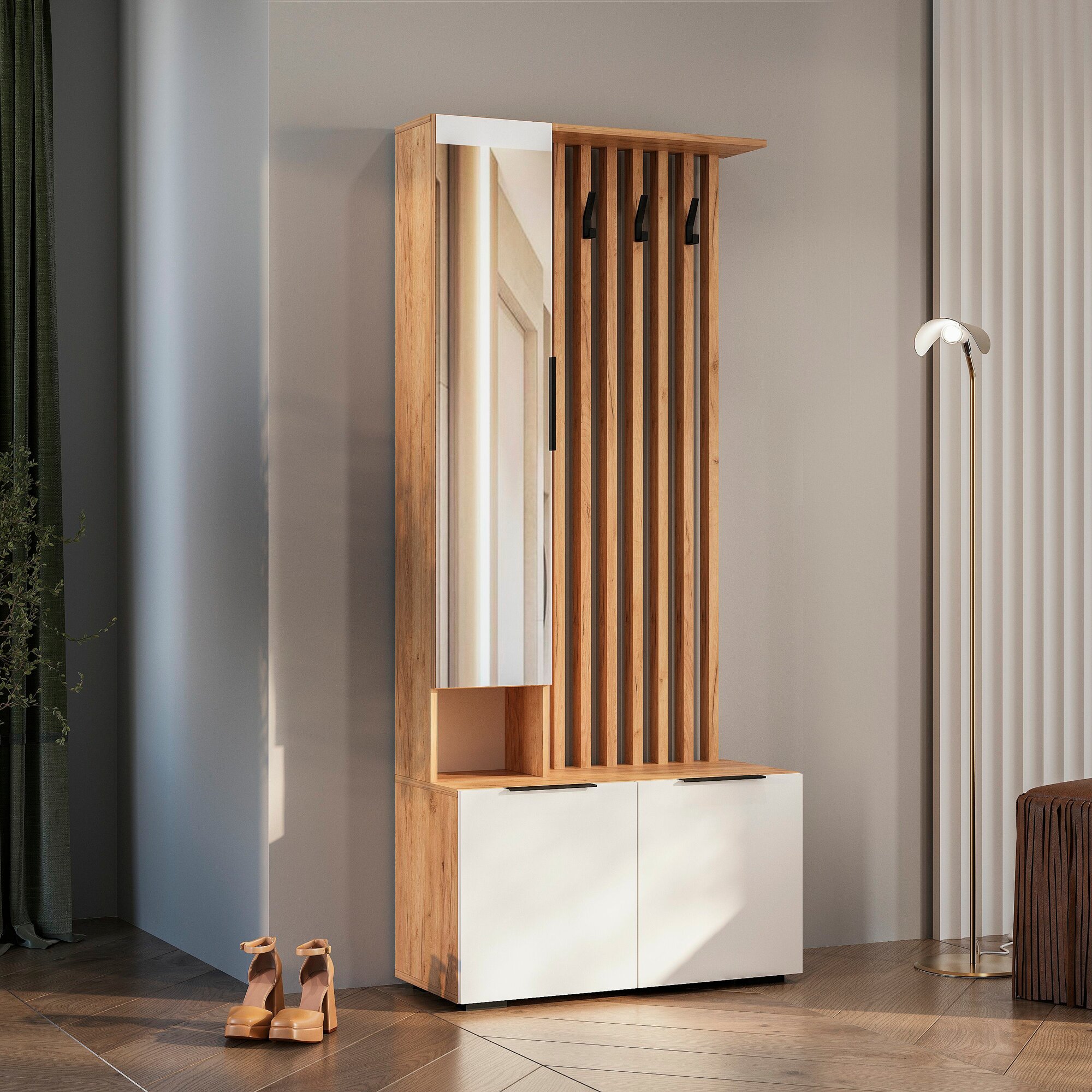 Прихожая "Сандра" ПР-03, вешалка для одежды, Крафт/Белый, Мебелони