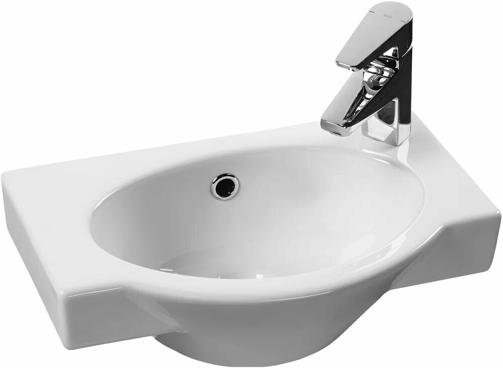 Раковина маленькая в туалет Santek Форум 1WH110545 46 R мини, подвесная, прямоугольная, белая, фарфоровая, 45, 5 см