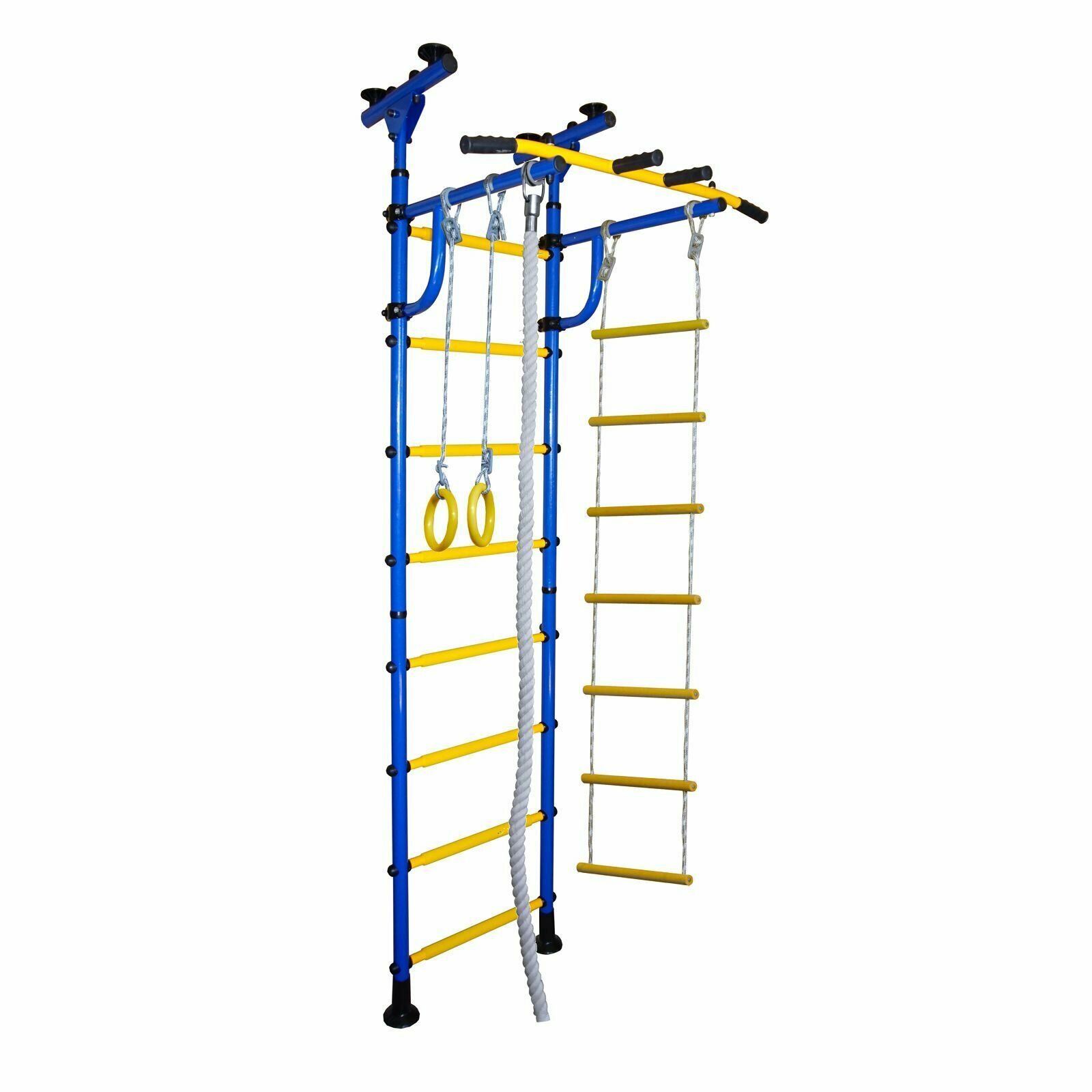 ДСК Распорный синий, турник, канат, веревочная лестница и гимнастические кольца