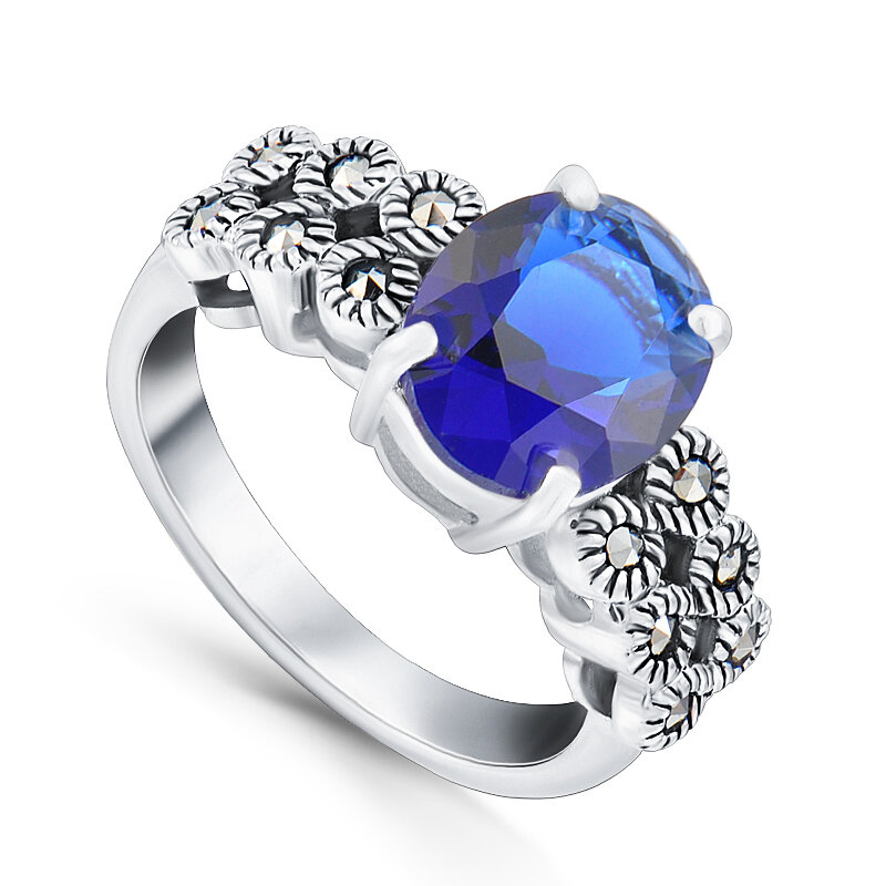 Кольцо, серебро, 925 проба, фианит, марказит