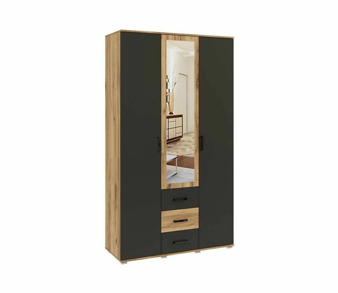Шкаф распашной 3-х створчатый Белла (гостиная) (Графит/Дуб Крафт)
