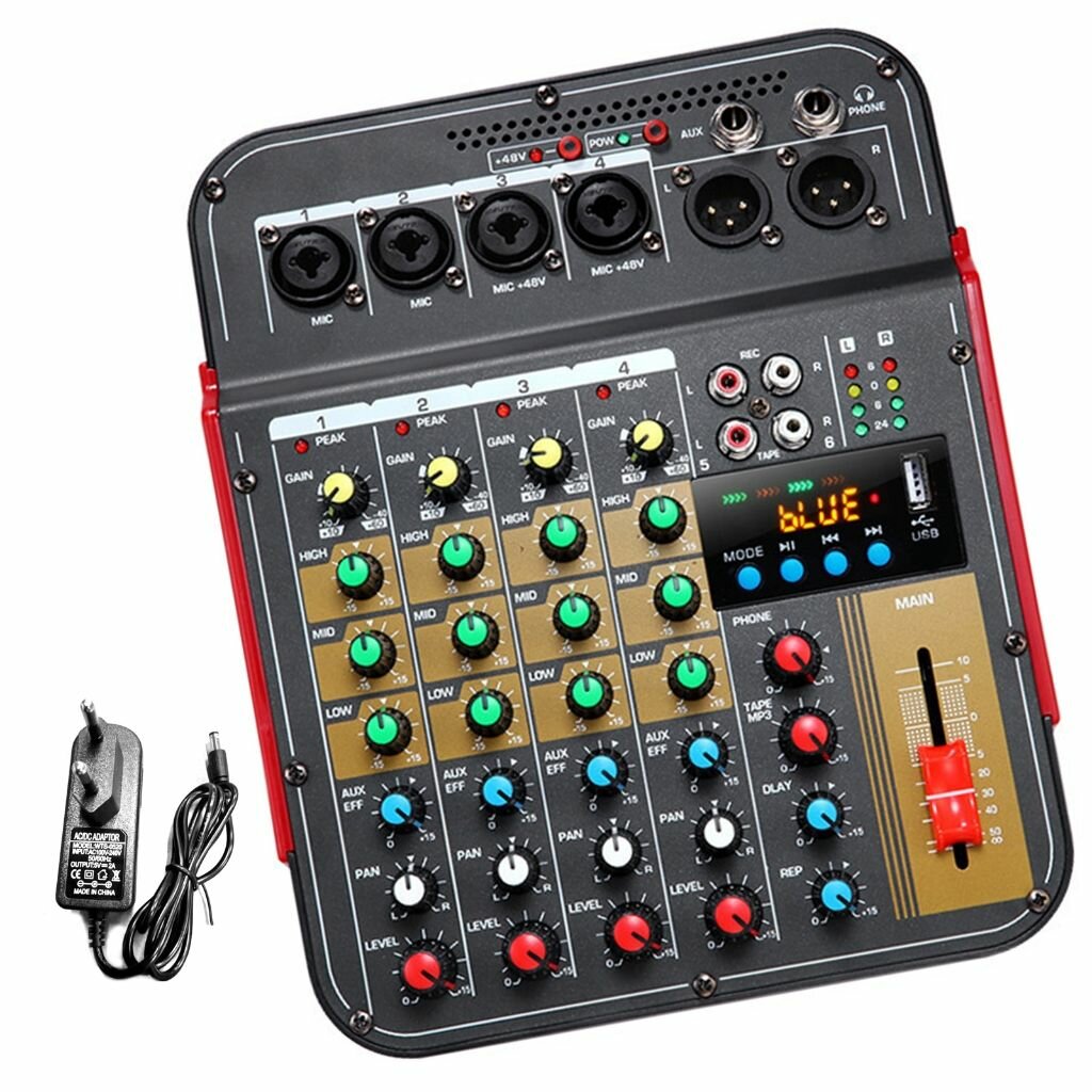 Портативный DJ микшер с беспроводным подключением, DSP улучшением звука, 3-полосным эквалайзером и USB интерфейсами