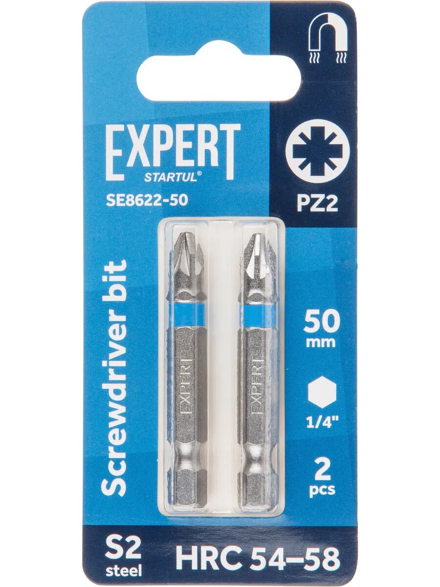 Биты для шуруповерта магнитные PZ2 50 мм STARTUL Expert 2 штуки (SE8622-50)