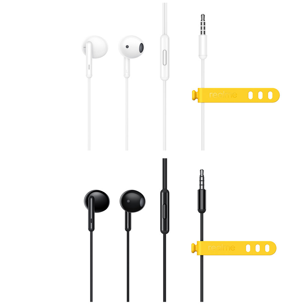 Наушники Realme Buds Classic, внутриканальные наушники с проводом длиной 1,3 м, большими динамиками 14,2 мм, встроенным микрофоном, проводным управлением, спортивные наушники с защитой от спутывания