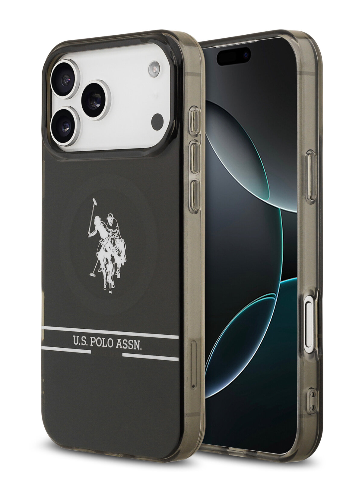 Чехол U.S. Polo на iPhone 17 Pro Max, с магнитами MagSafe, с принтом IML Design, черный