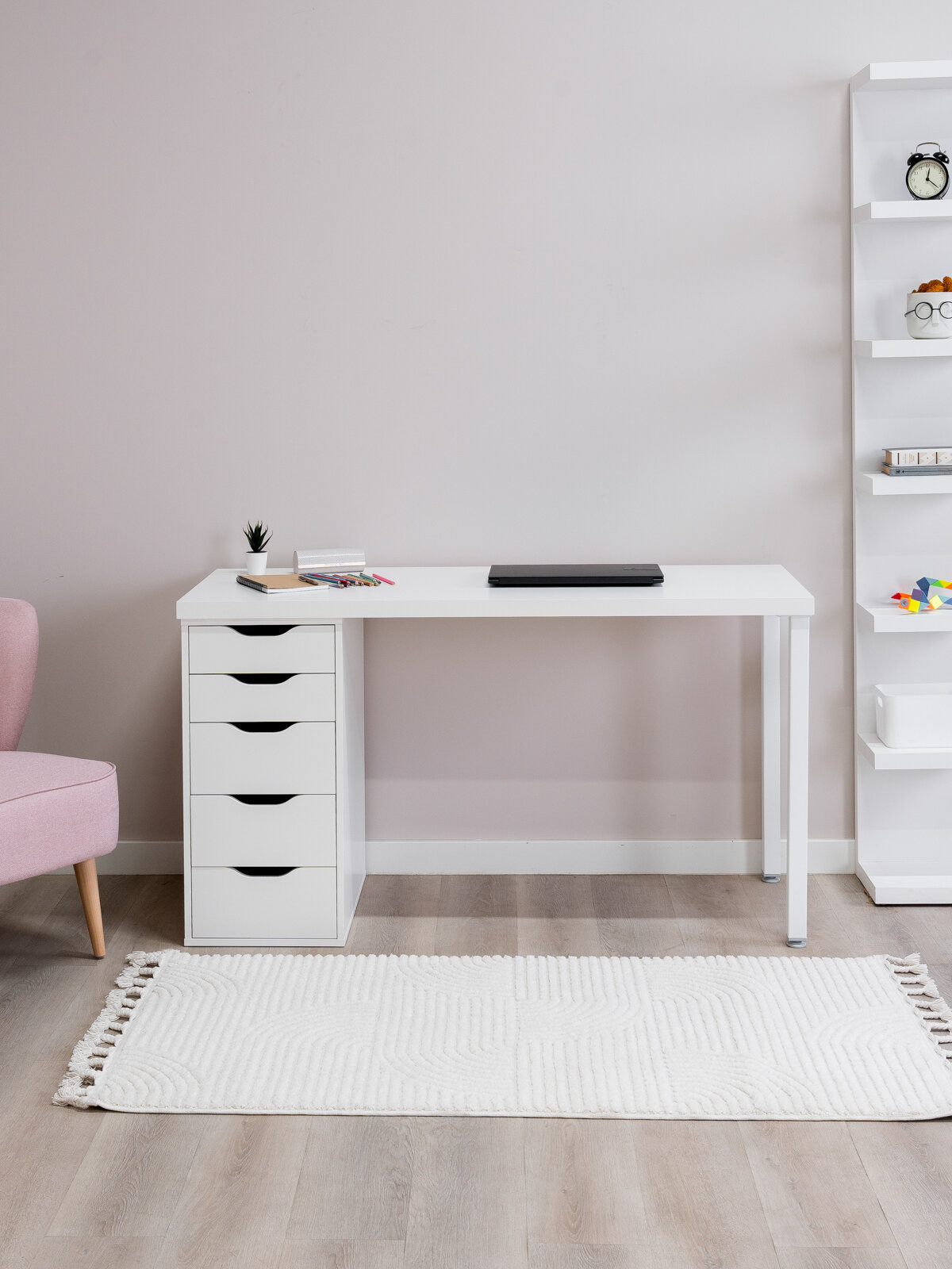 Стол письменный ГУД лакк Ингар, 5 ящиков, 140х75х55 см, белый