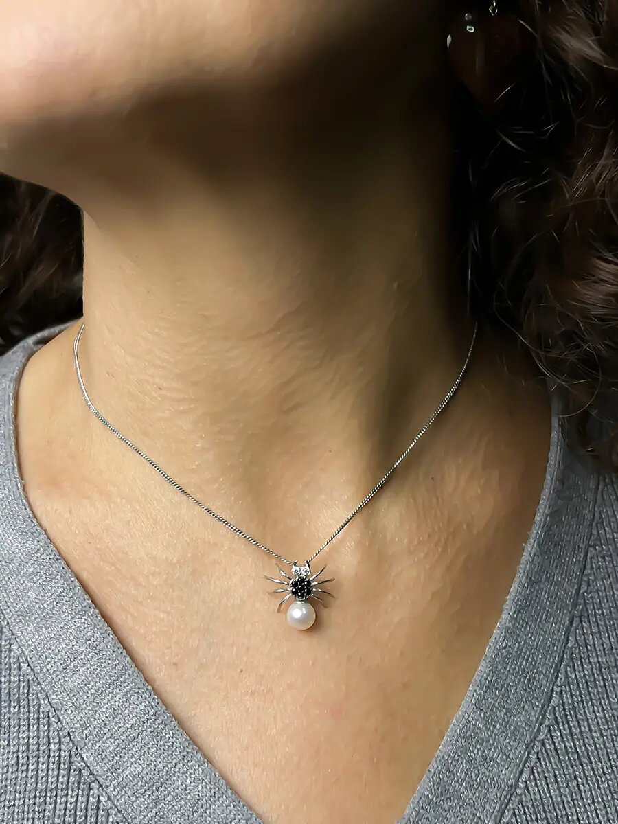 Подвеска, серебро, 925 проба, шпинель, жемчуг, фианит