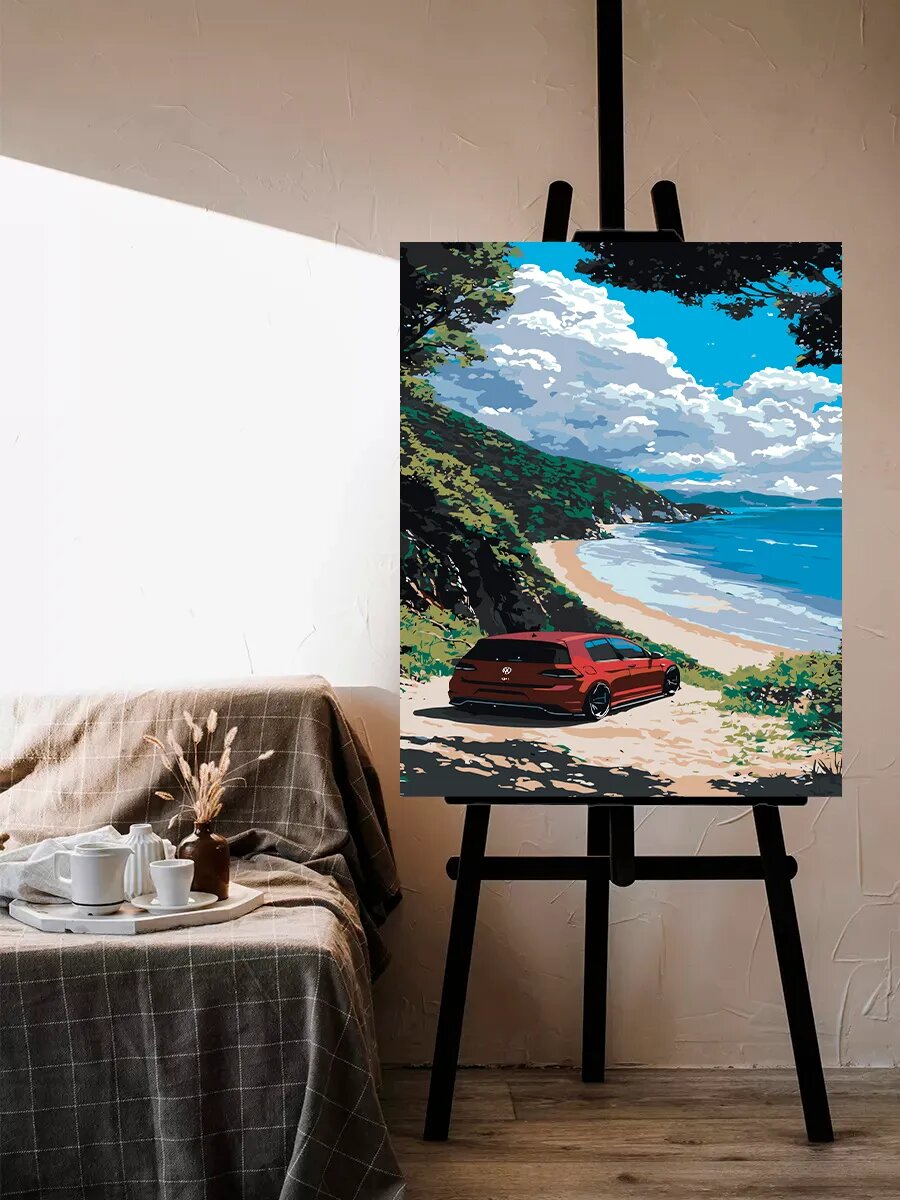 Картина по номерам Пейзаж Фольксваген Гольф Машина Море