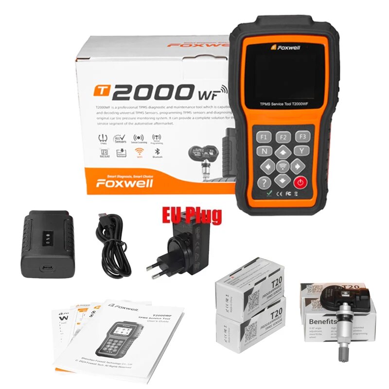 Foxwell T2000 WIFI TPMS программатор с 3 методами перепрограммирования, чтением и сбросом кодов неисправностей, программирование датчиков T20 для 98% автомобилей, 315/433 МГц