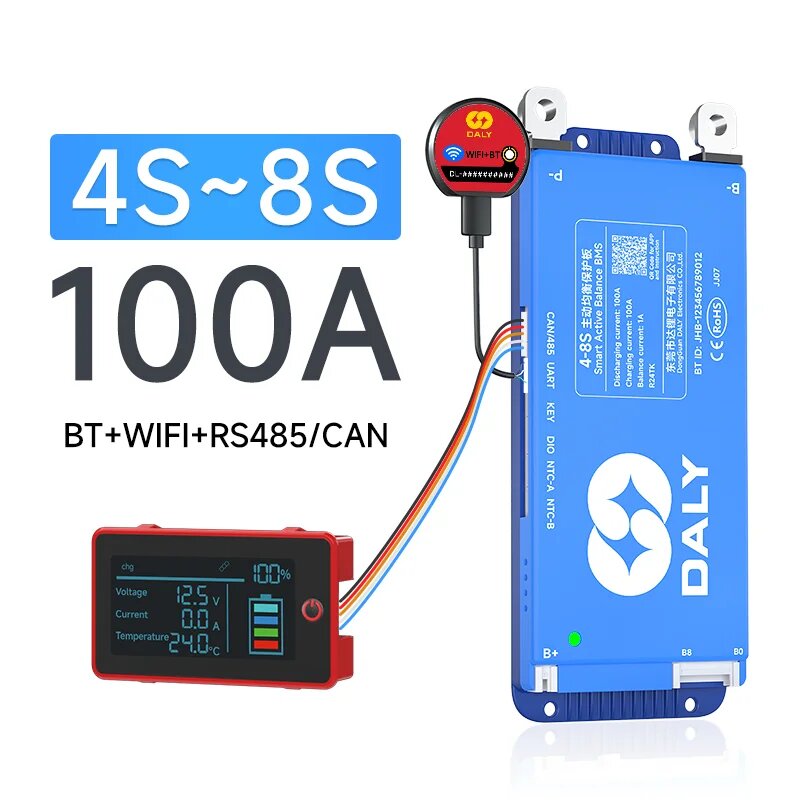 Daly Smart 4S/12V/8S/24V/16S 48V 40A-500A LiFePo4 BMS для литиевой батареи 4S-8S 100A BMS 3LCD
