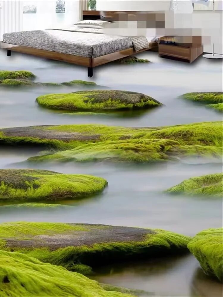 Beibehang фото обои на заказ, 3D наклейки на стену с фреской, эстетические реки, каменные мхи, ванная комната, 3D пол, papel de parede, 13715994, 1m2