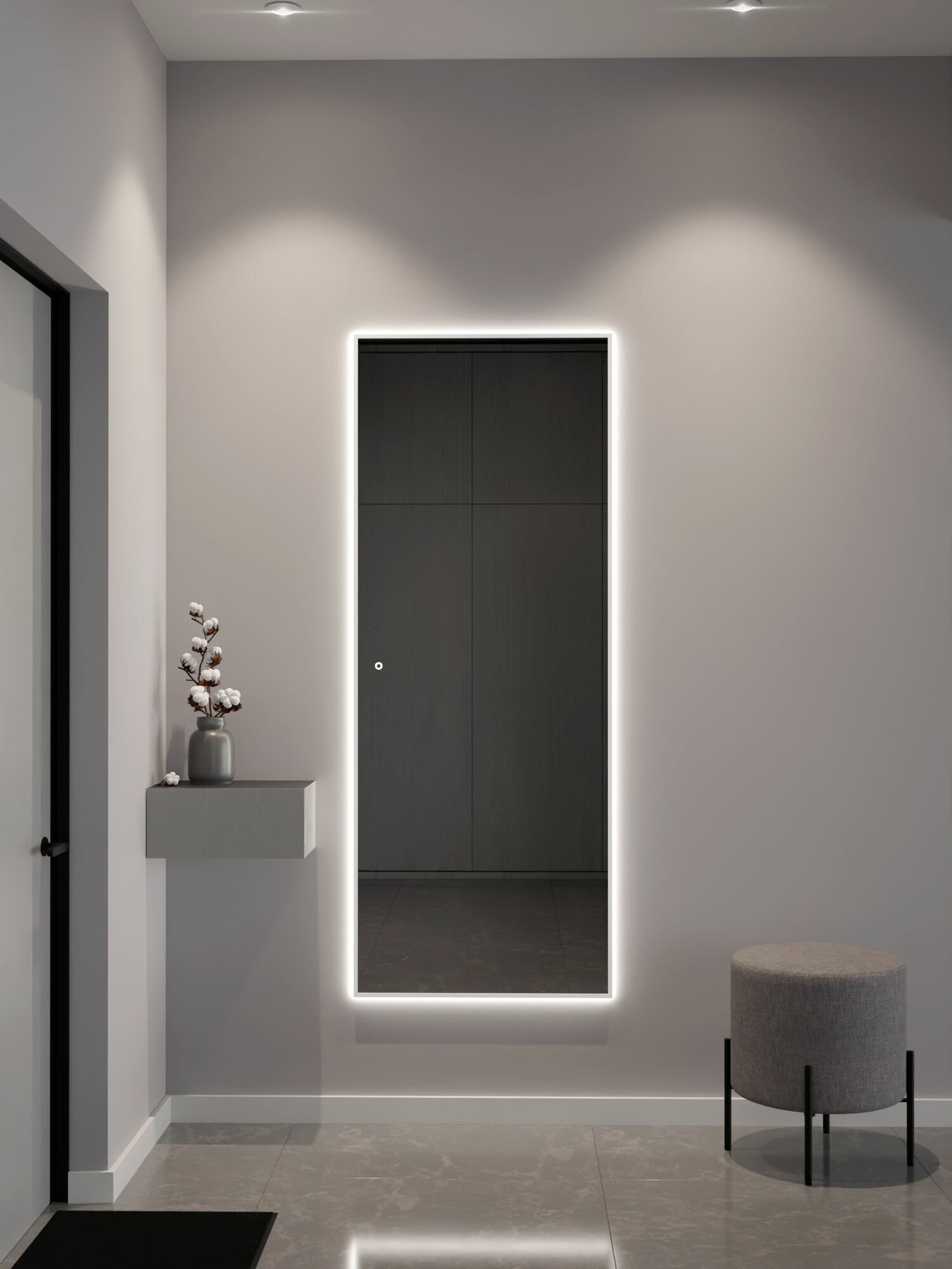 Зеркало 160х40 см. CLOUD MIRROR с подсветкой настенное сенсорное в алюминиевой раме, Белое