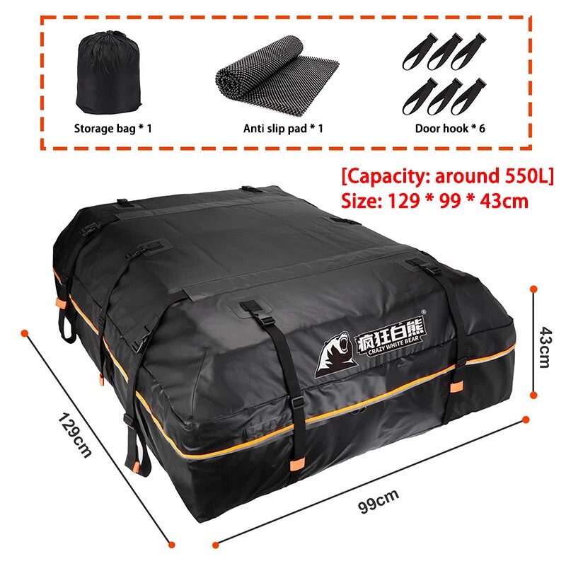 Уличный водонепроницаемый багажник для крыши автомобиля 550L 20-дюймовая сумка на крышу автомобиля Портативный и складной ящик для хранения на крышу автомобиля Сумка для багажа внедорожника, 20 inch black