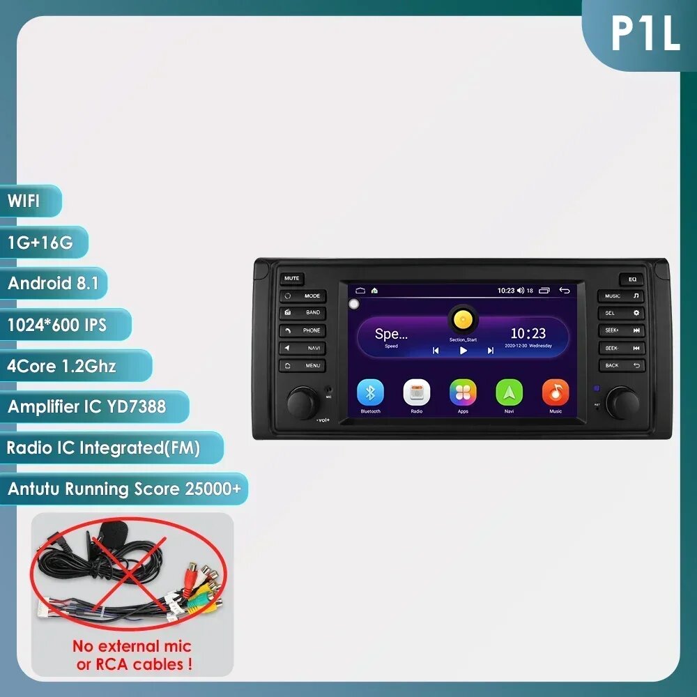 Hizpo Carplay 7-дюймовый Android 13 автомобильный радиоприемник мультимедиа для BMW 5 серии E39 X5 E53 M5 1996-2003 навигация стерео RDS стерео GPS, P1L-1G 16G-4cores