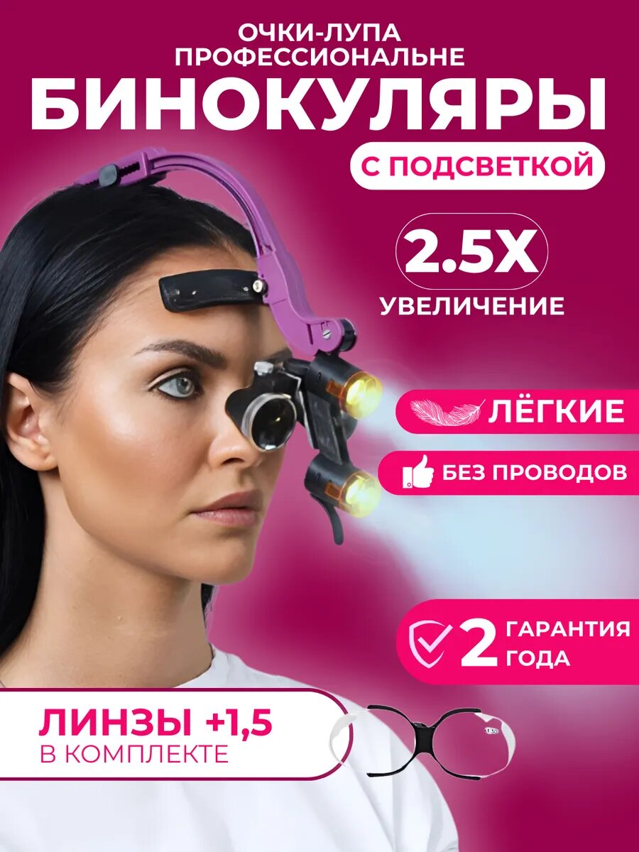 Налобный осветитель с бинокулярами 2.5х и линзами 1.5х