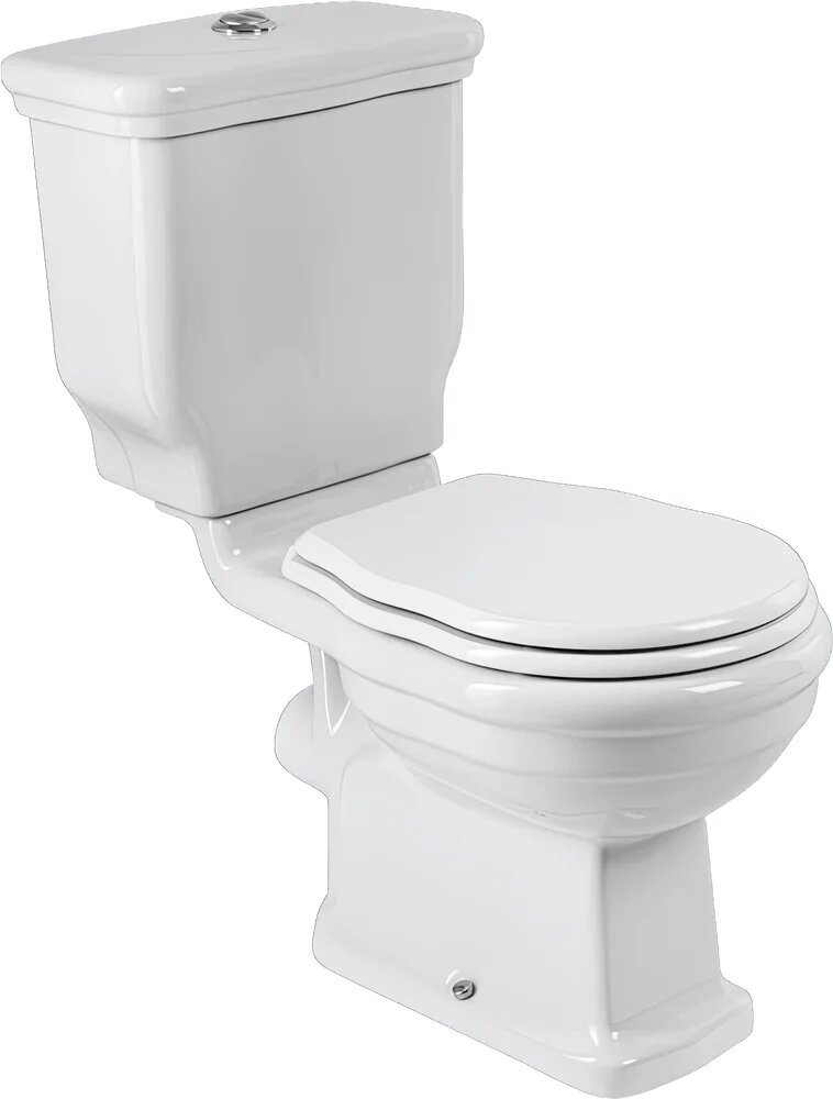 Унитаз-компакт напольный BelBagno Boheme BB115CPR / BB115T, с микролифтом, антивсплеск, фарфоровый, белый, глянцевый, овальный, с нижним подводом, ретро, сиденье для унитаза в комплекте