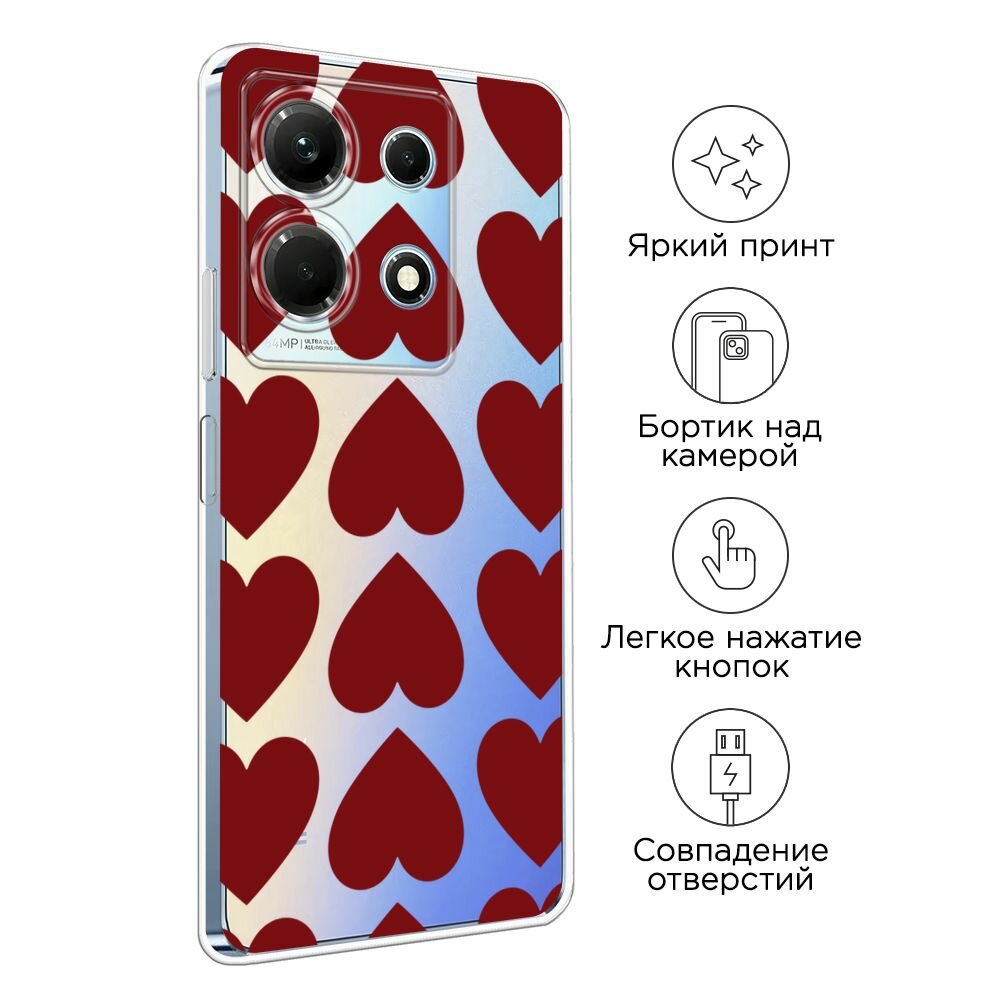 Чехол на Infinix Note 30 4G / Инфиникс Нот 30 4G с принтом "Ряды сердечек паттерн - 14 февраля", прозрачный — фото 1