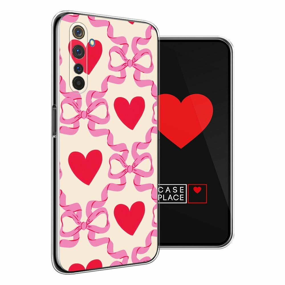 Чехол на Realme 6 Pro / Реалми 6 Про с принтом "Hearts and ribbons 1 - 14 февраля" — фото 1