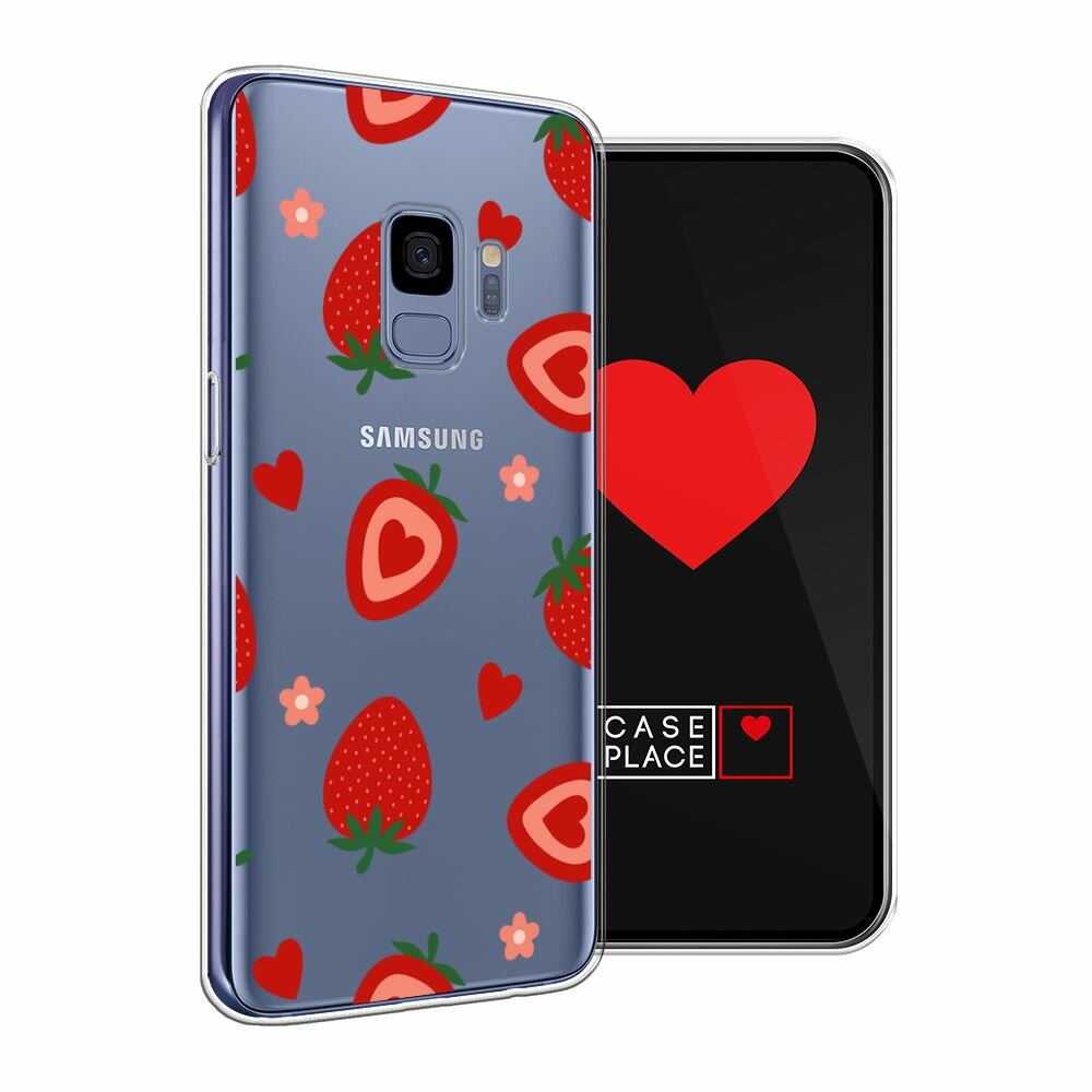Чехол на Samsung Galaxy S9 / Самсунг Галакси С9 с принтом "Heart strawberries 2 - 14 февраля", прозрачный — фото 1
