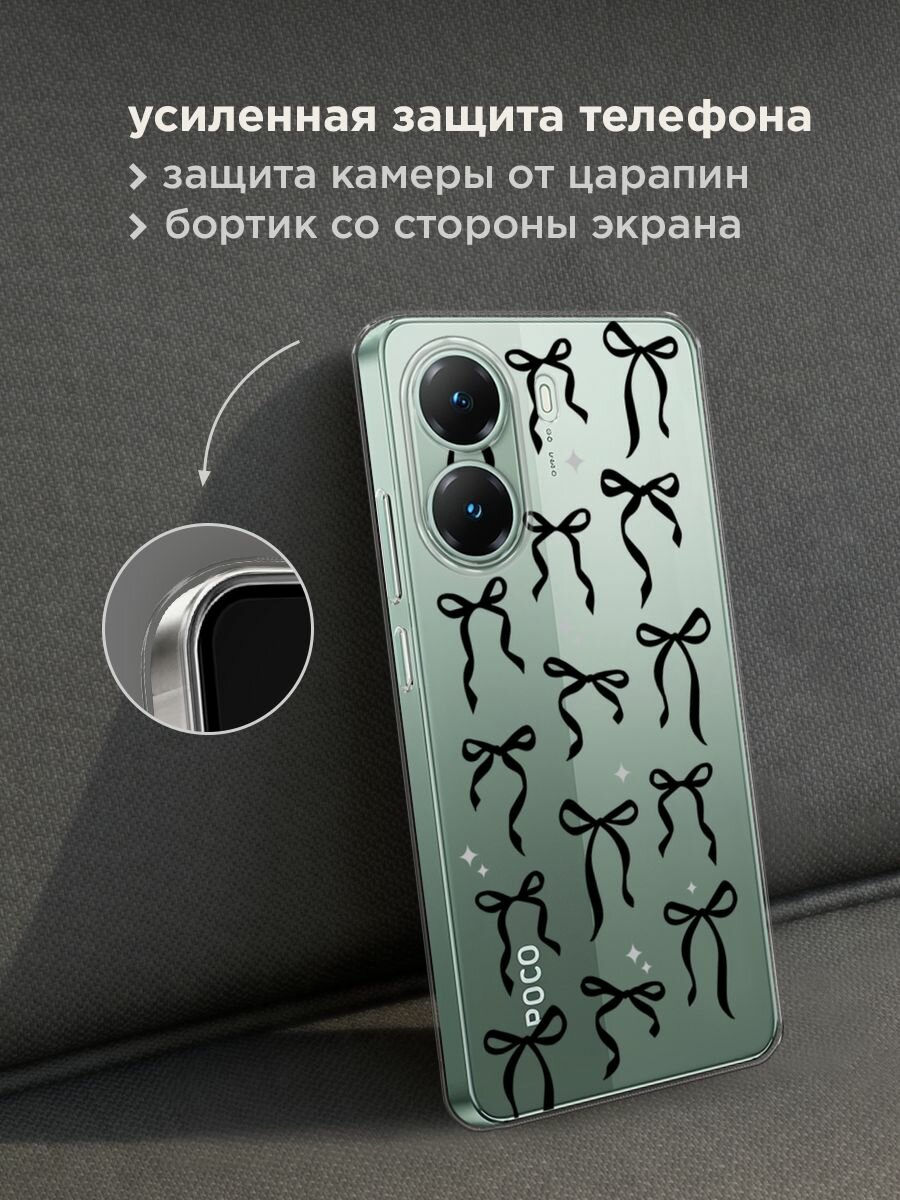 Чехол на Poco X7 Pro / Поко X7 Про с принтом "Black bows", прозрачный — фото 1