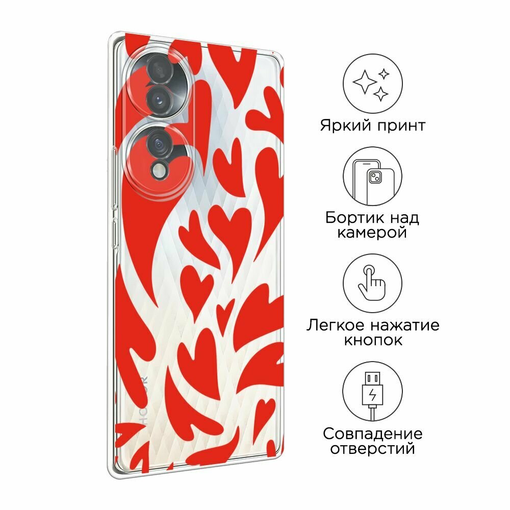 Чехол на Honor 70 / Хонор 70 с принтом "Crazy hearts 2 - 14 февраля", прозрачный — фото 1