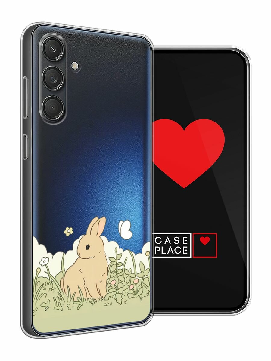 Чехол на Samsung Galaxy M55 / Самсунг M55 с принтом "Кролик в поле", прозрачный — фото 1