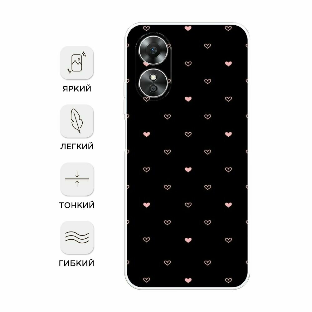 Чехол на Oppo A17 / Оппо A17 с принтом "Черный фон и сердечки" — фото 1