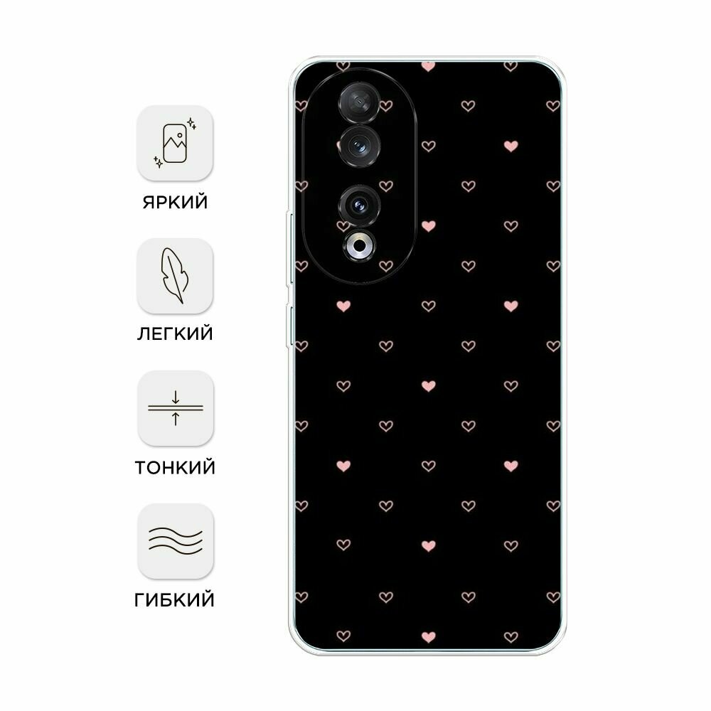 Чехол на Honor 90 / Хонор 90 с принтом "Черный фон и сердечки" — фото 1