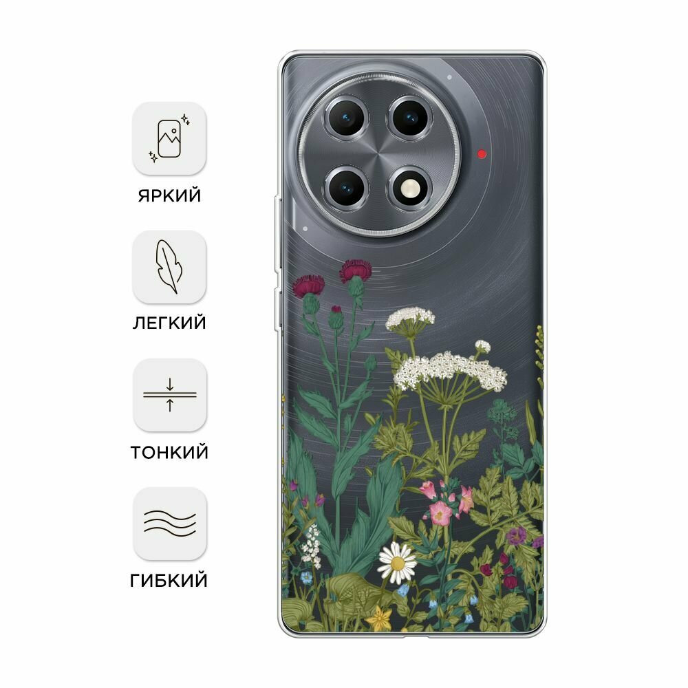 Чехол на Tecno Camon 30S / Текно Камон 30S с принтом "Дикие полевые цветы", прозрачный — фото 1