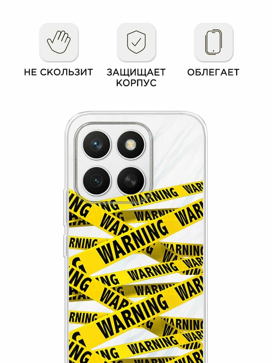 Чехол на Honor X8c / Хонор X8c с принтом "Warning!", прозрачный — фото 1