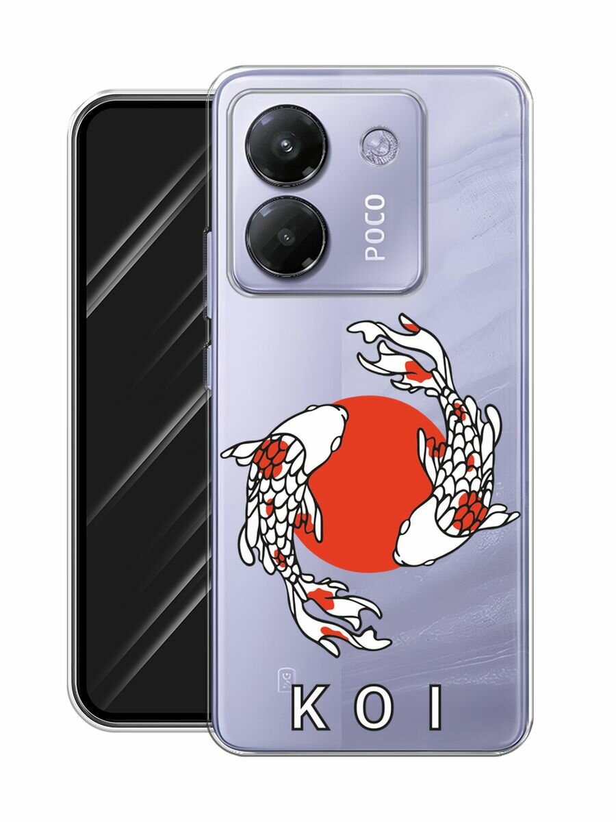 Чехол на Poco M7 Pro / Поко М7 Про с принтом Карпы кои, прозрачный — фото 1